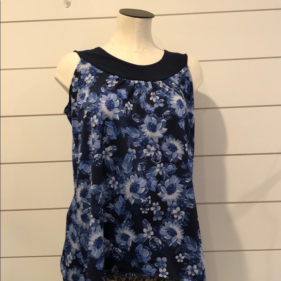 Carol Rose | Tops | Carlo Rose Navy Floral Sleeveless Tankblouse | Poshmark